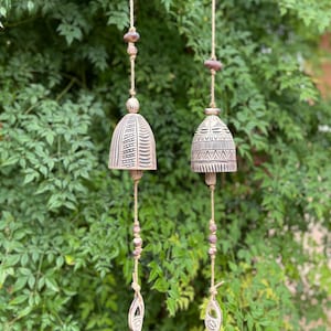 Pottery / Ceramic Bell, Hand Carved and Oxide Wind Chime, Earthy and ...