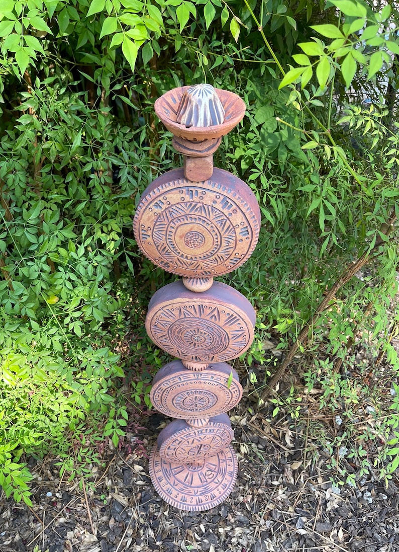 Pottery Totem Pole, Yard Art, Garden Sculpture. Earthy and Natural ...
