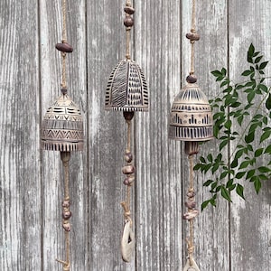 Pottery / Ceramic Bell, Hand Carved and Oxide Wind Chime, Earthy and ...