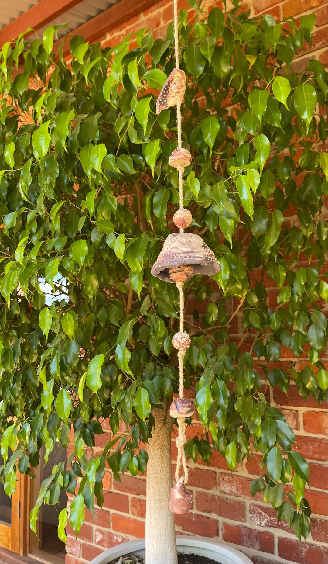 Hand Carved and Oxide Pottery Bell, Wind Chime, Earthy and Natural Clay ...