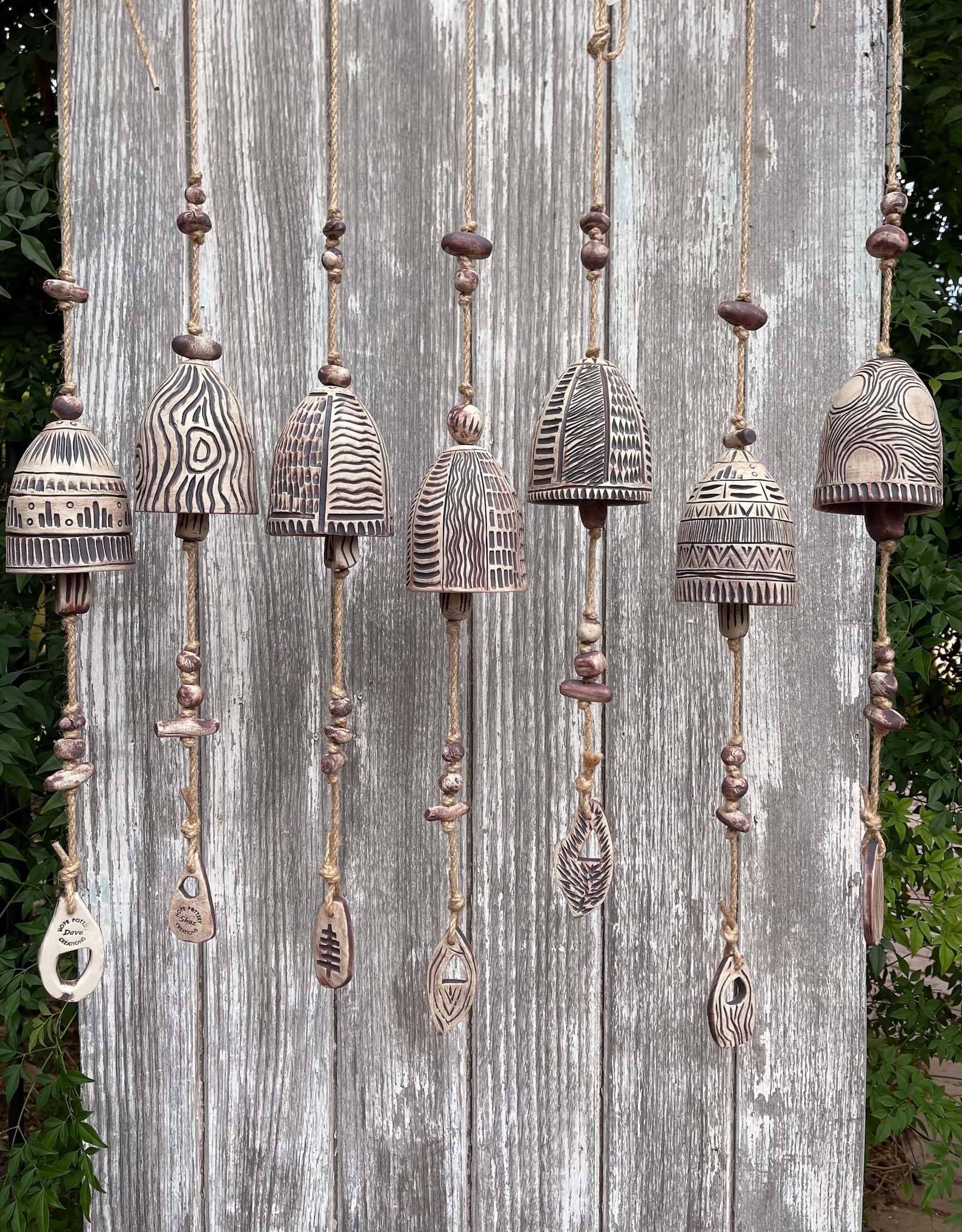 Pottery / Ceramic Bell, Hand Carved and Oxide Wind Chime, Earthy and ...