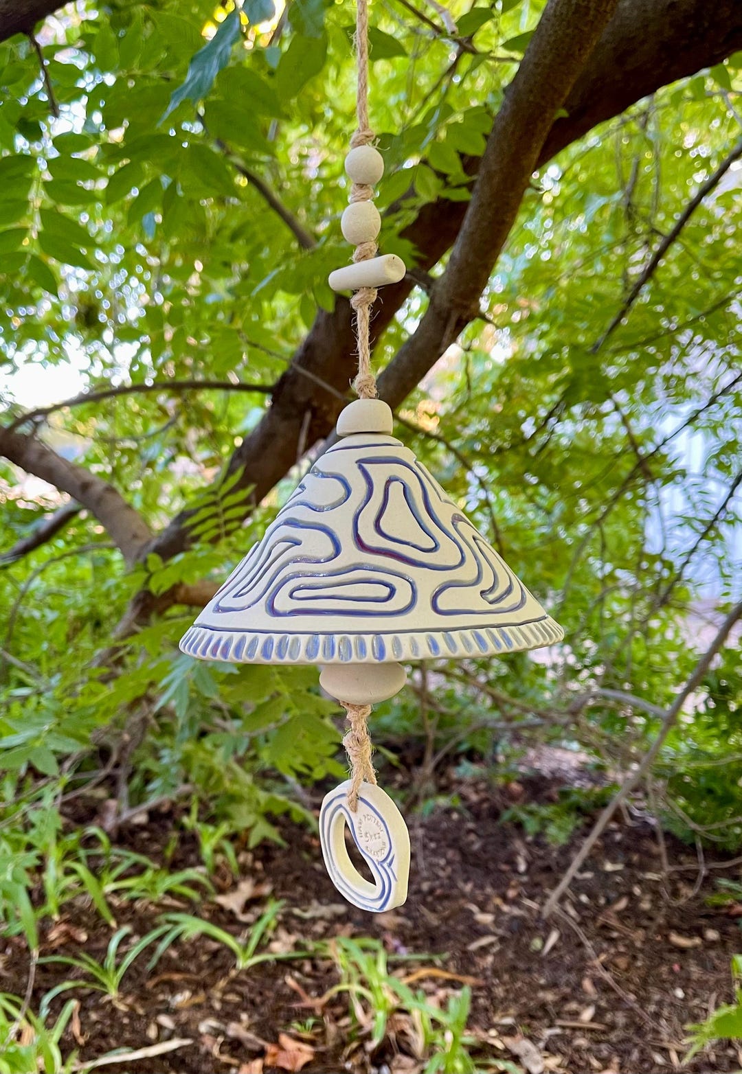 Pottery / Ceramic Bell, Hand Carved, Wind Chime, Earthy and Natural ...