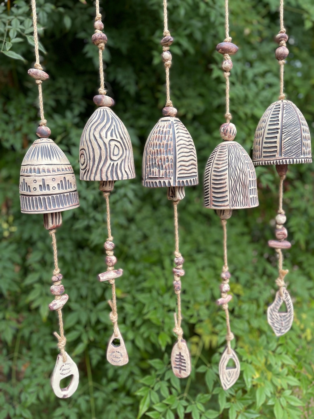 Pottery / Ceramic Bell, Hand Carved and Oxide Wind Chime, Earthy and ...