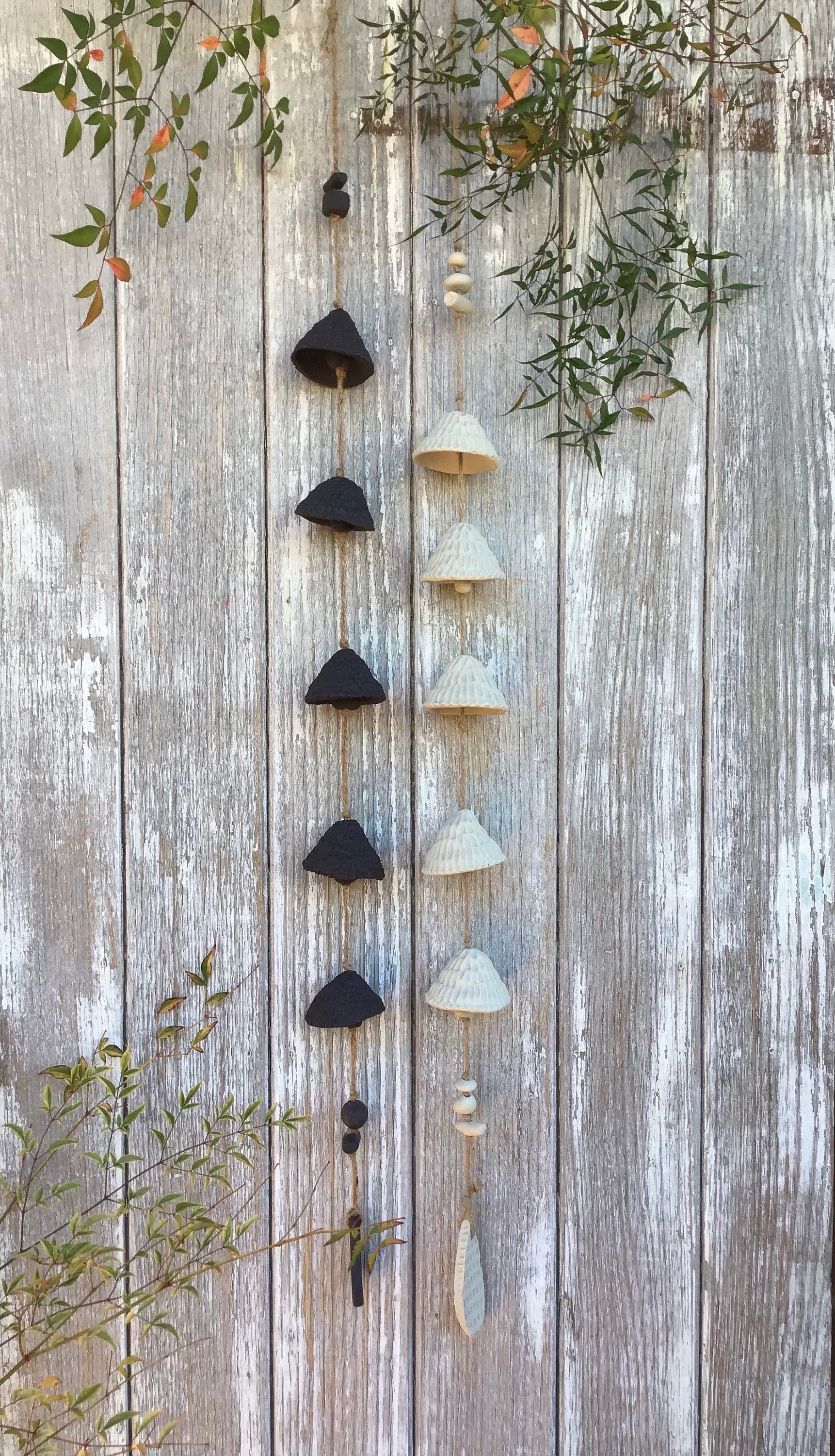 Hanging Pottery Bells, Elegant Black or White Natural Clay , Carved ...
