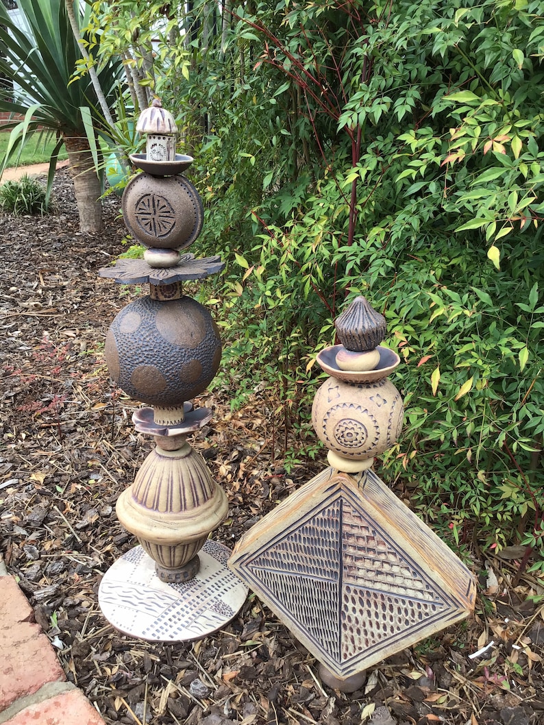 Pottery Totem Pole Yard Art Garden Sculpture. Earthy and - Etsy