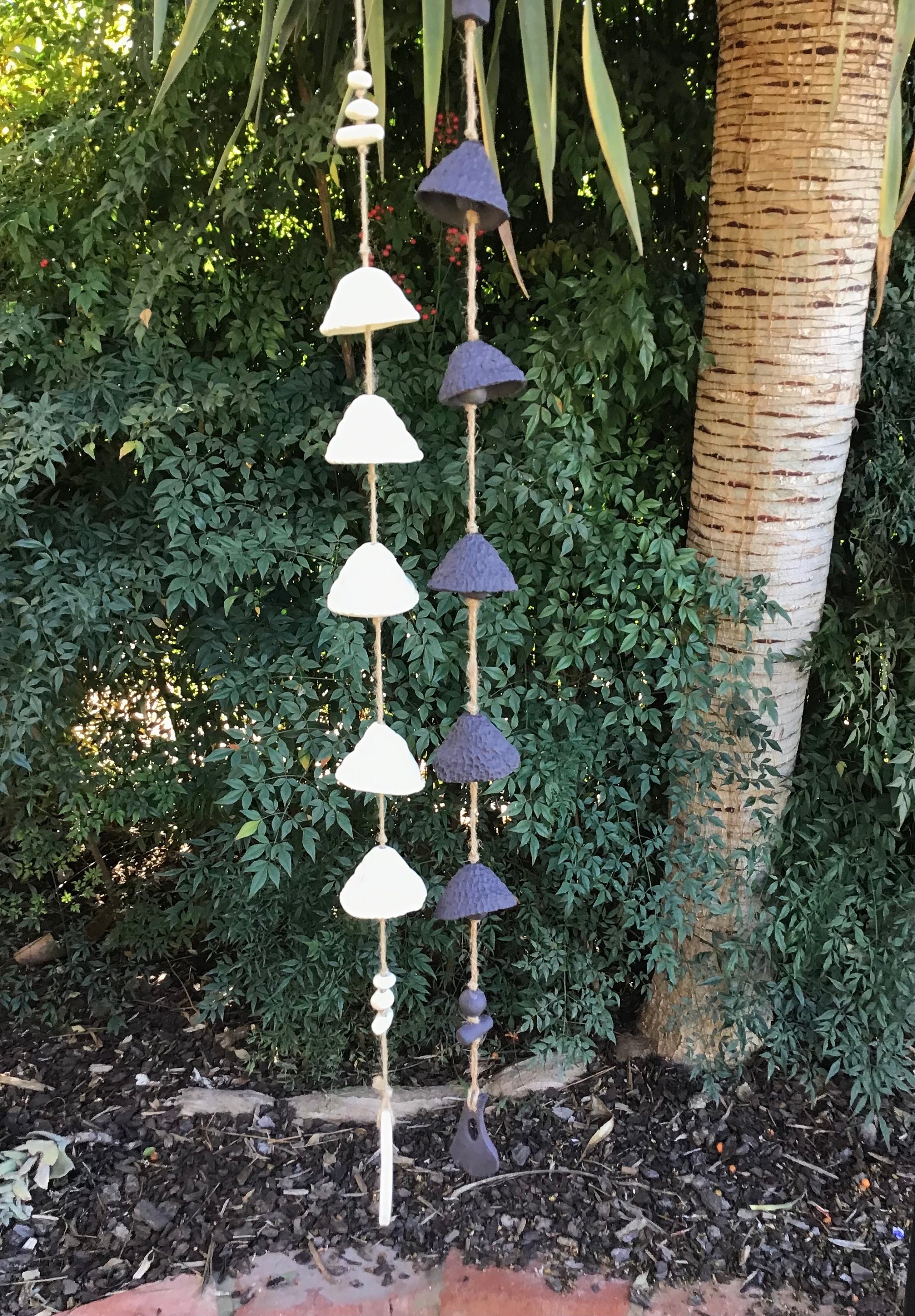 Hanging Pottery Bells, Elegant Black or White Natural Clay , Carved ...