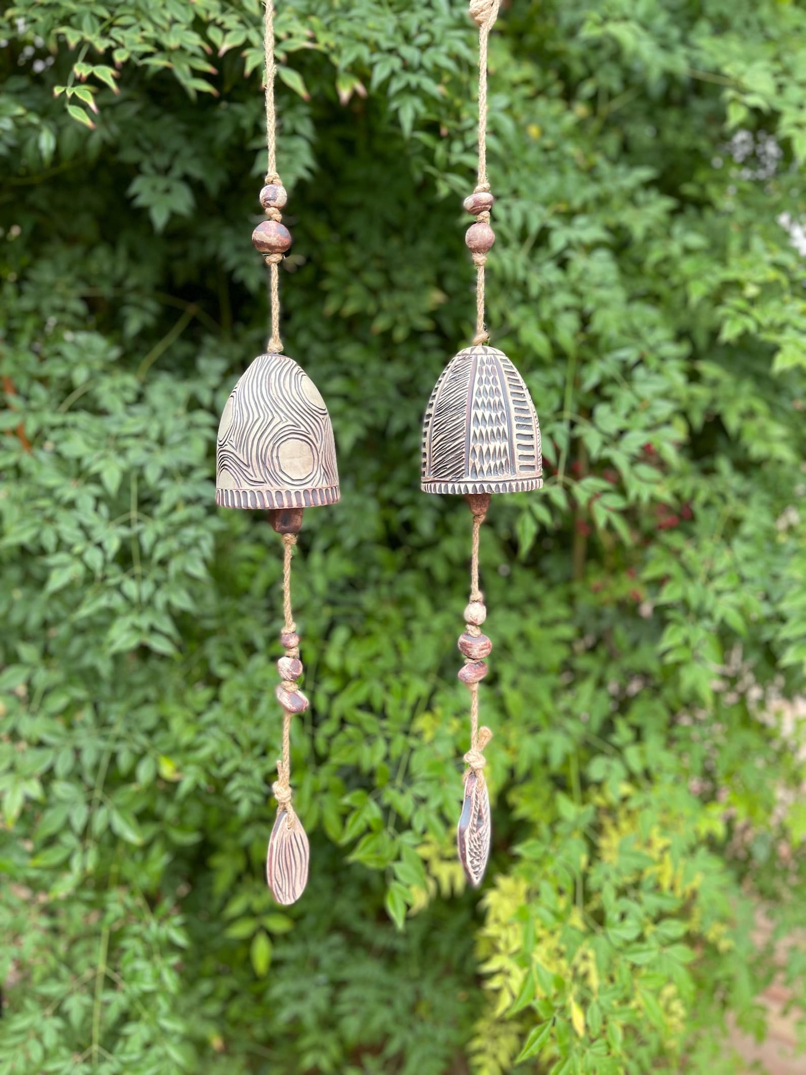 Pottery / Ceramic Bell, Hand Carved and Oxide Wind Chime, Earthy and ...