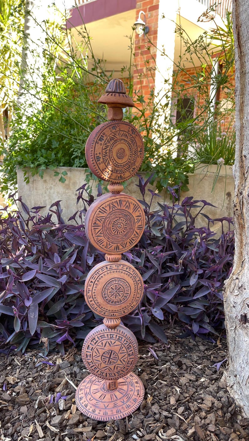 Pottery Totem Pole, Yard Art, Garden Sculpture. Earthy and Natural ...