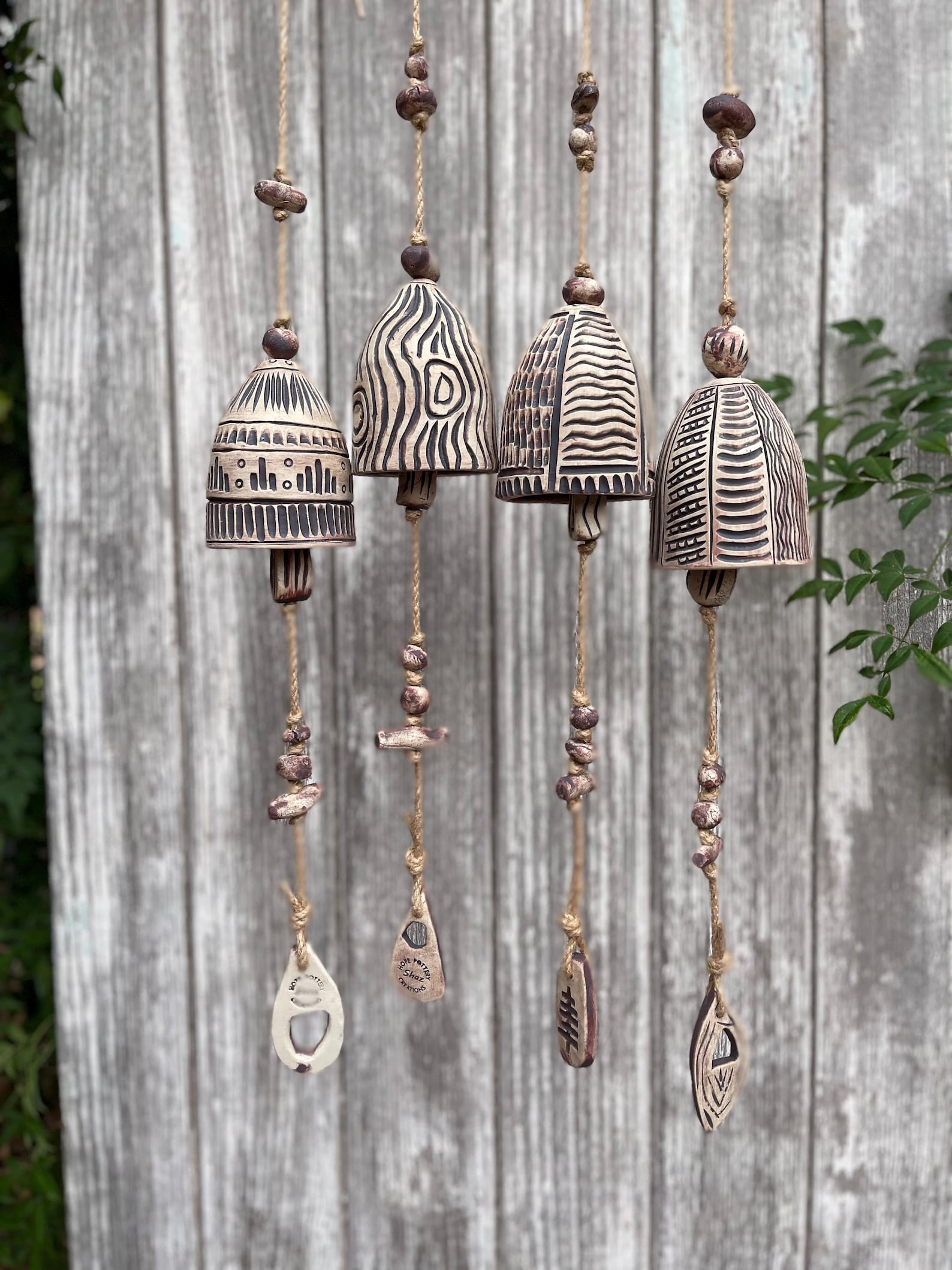 Pottery / Ceramic Bell, Hand Carved and Oxide Wind Chime, Earthy and ...
