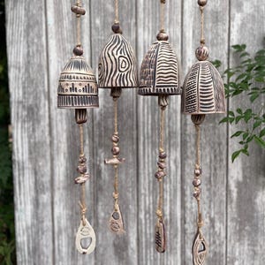 Pottery / Ceramic Bell, Hand Carved and Oxide Wind Chime, Earthy and ...