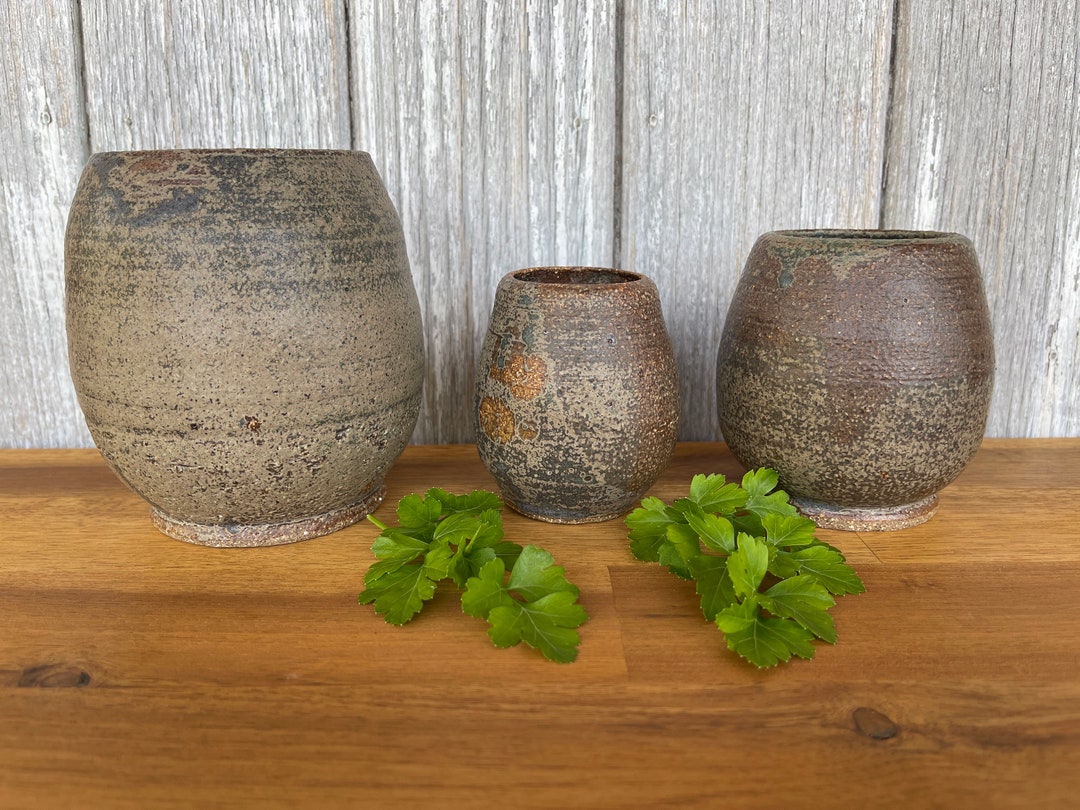 Earthy Rustic Pottery Canisters, Vases, Pots, Set of 3. - Etsy