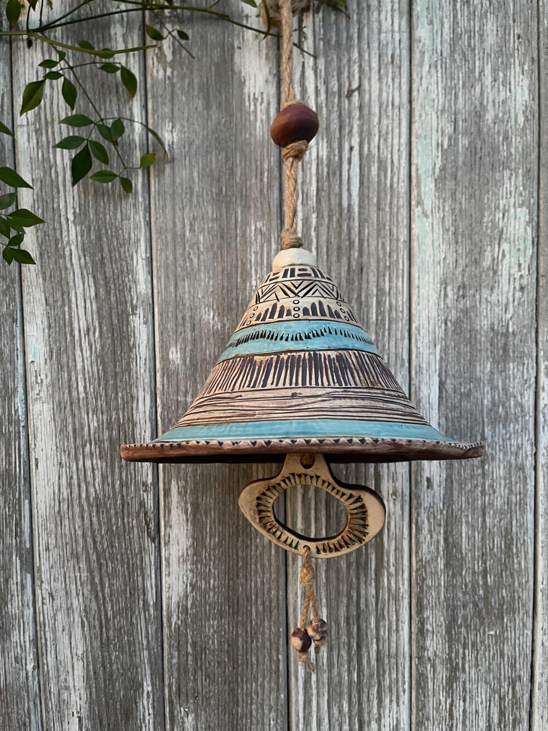 Large Pottery Bell. Ceramic. Hand Carved. Oxide. Blue Accents. - Etsy