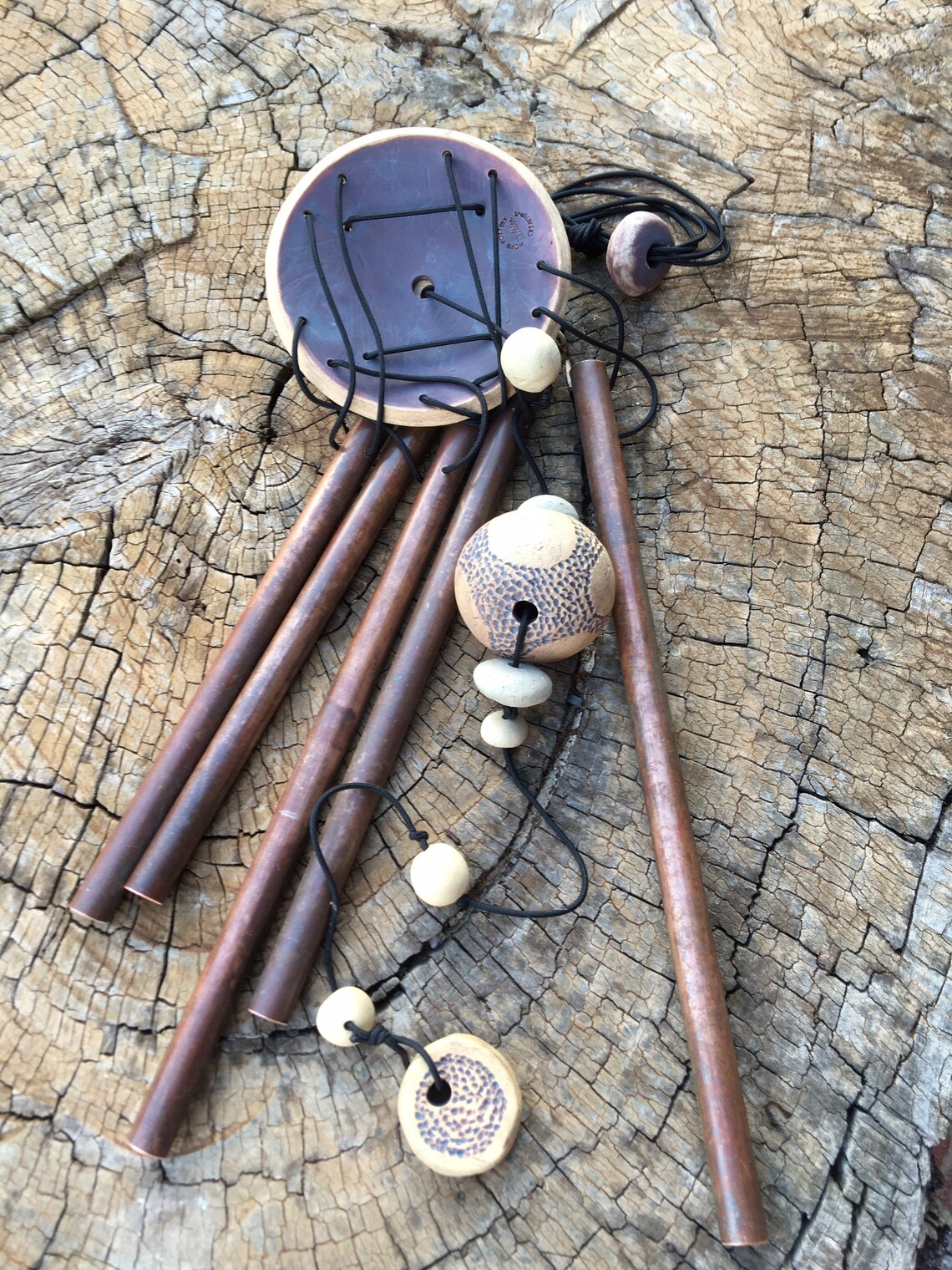 Large Pottery and Copper Pipe Wind Chime. Natural & Earthy. - Etsy