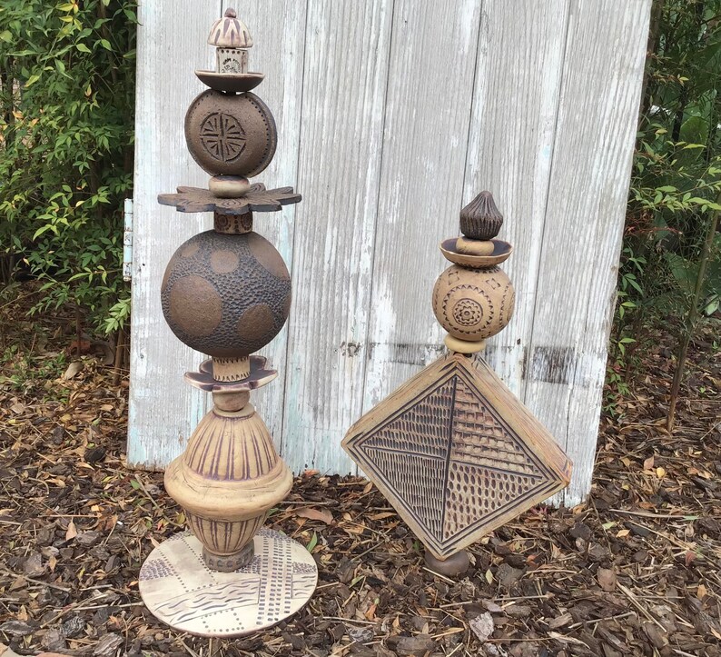 Pottery Totem Pole Yard Art Garden Sculpture. Earthy and - Etsy