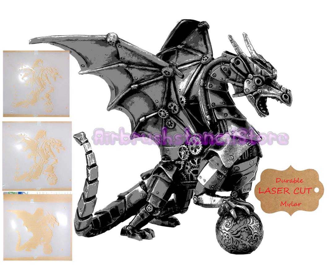 Three Layer Steampunk Dragon Airbrush Art Stencil Set Mylar Ships ...