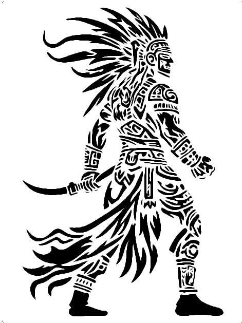 Aztec Warrior Stencil Airbrush Art Stencil Aztec Artist Template ...