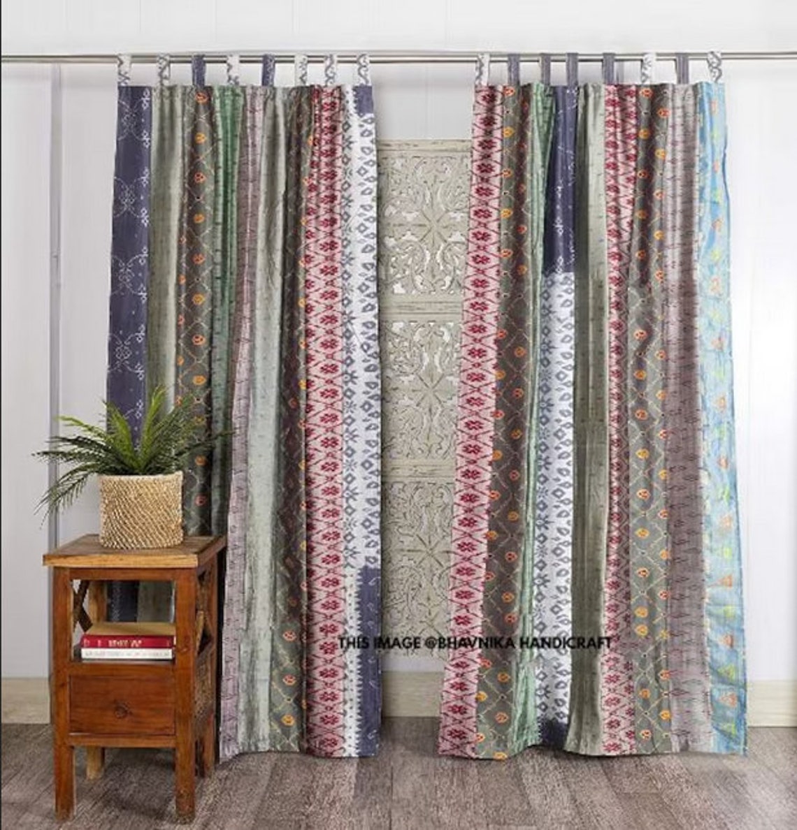 Indian Vintage Silk Sari Fabric Handmade Curtain| Upcycled Cotton ...