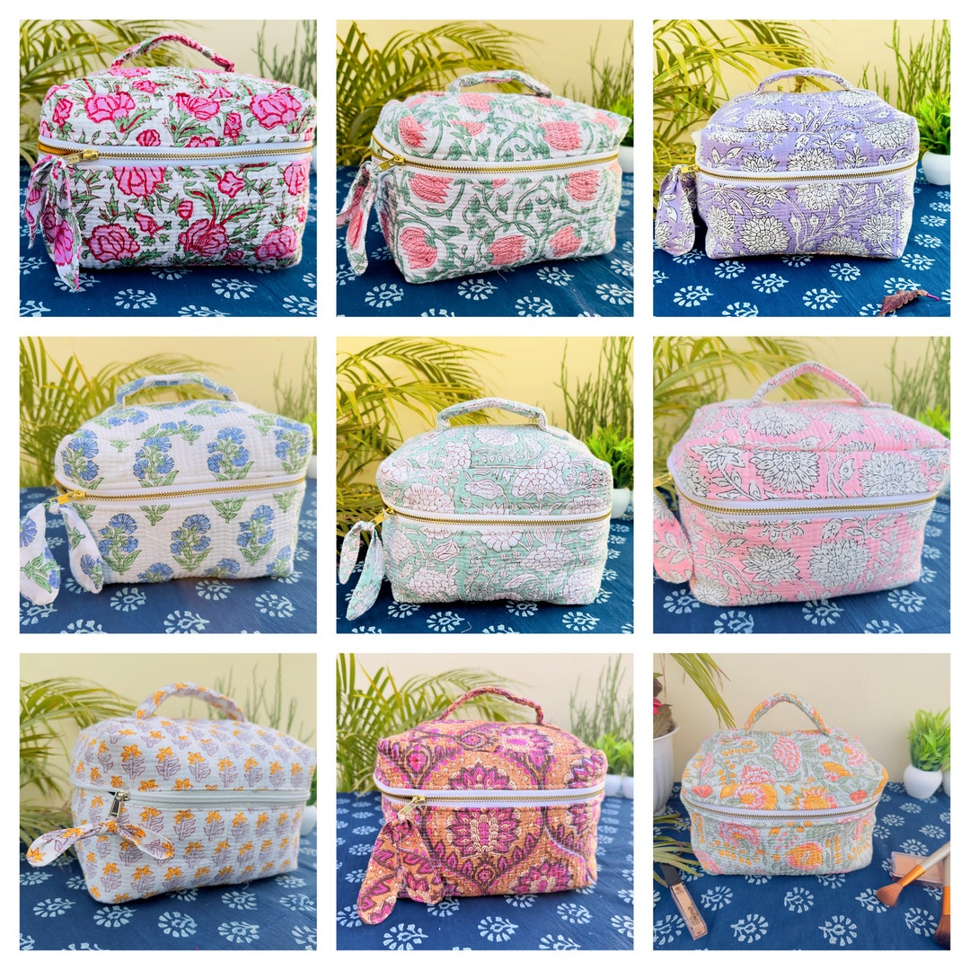 Large Quilted Vanity Bag Cosmetic Bag for Women Travel Venity Pouch ...