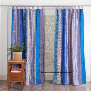 Indian Vintage Old Silk Sari Fabric Handmade Curtain Door Window Décor ...