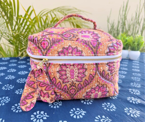 Hand Block Quilted Cosmetic Bag Large Vanity Bag Makeup Bag Cotton Travel Bag Make up Pouch Quilted Vanity Bags Gift for Her Etsy UK