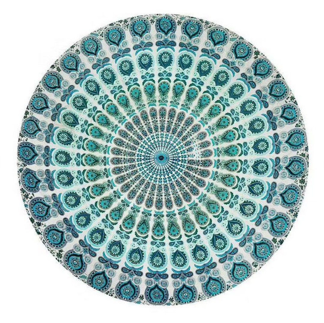 Round Table Cover Bohemia Indian Mandala Table Cloth Fabric Peacock ...