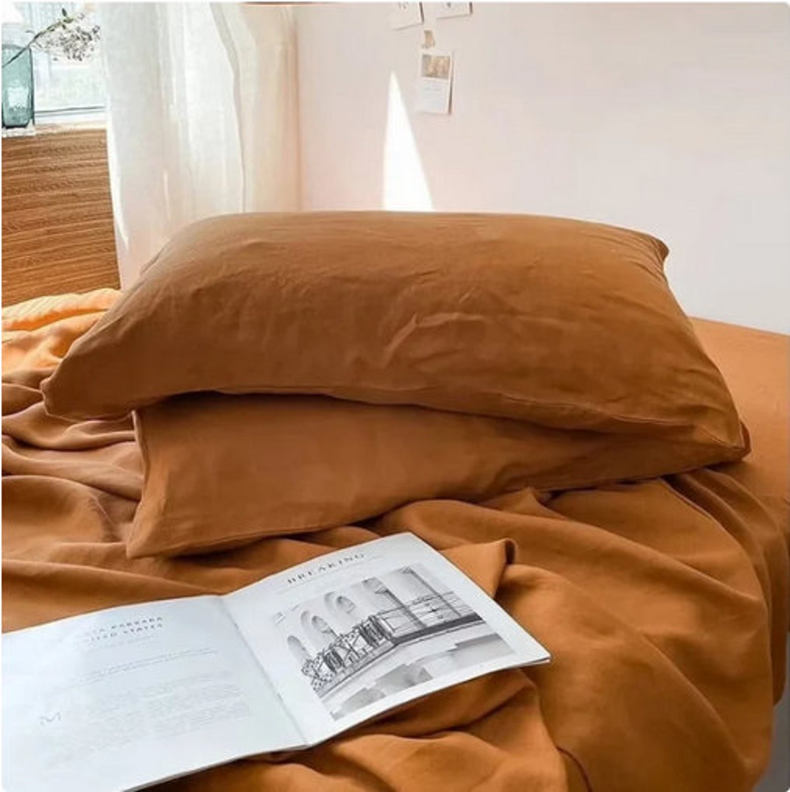 100% Cotton Rust Brown Fitted Flat Sheet Set With Pillowcases - Etsy