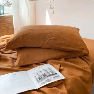 100% Cotton Rust Brown Fitted Flat Sheet Set With Pillowcases , Bed ...