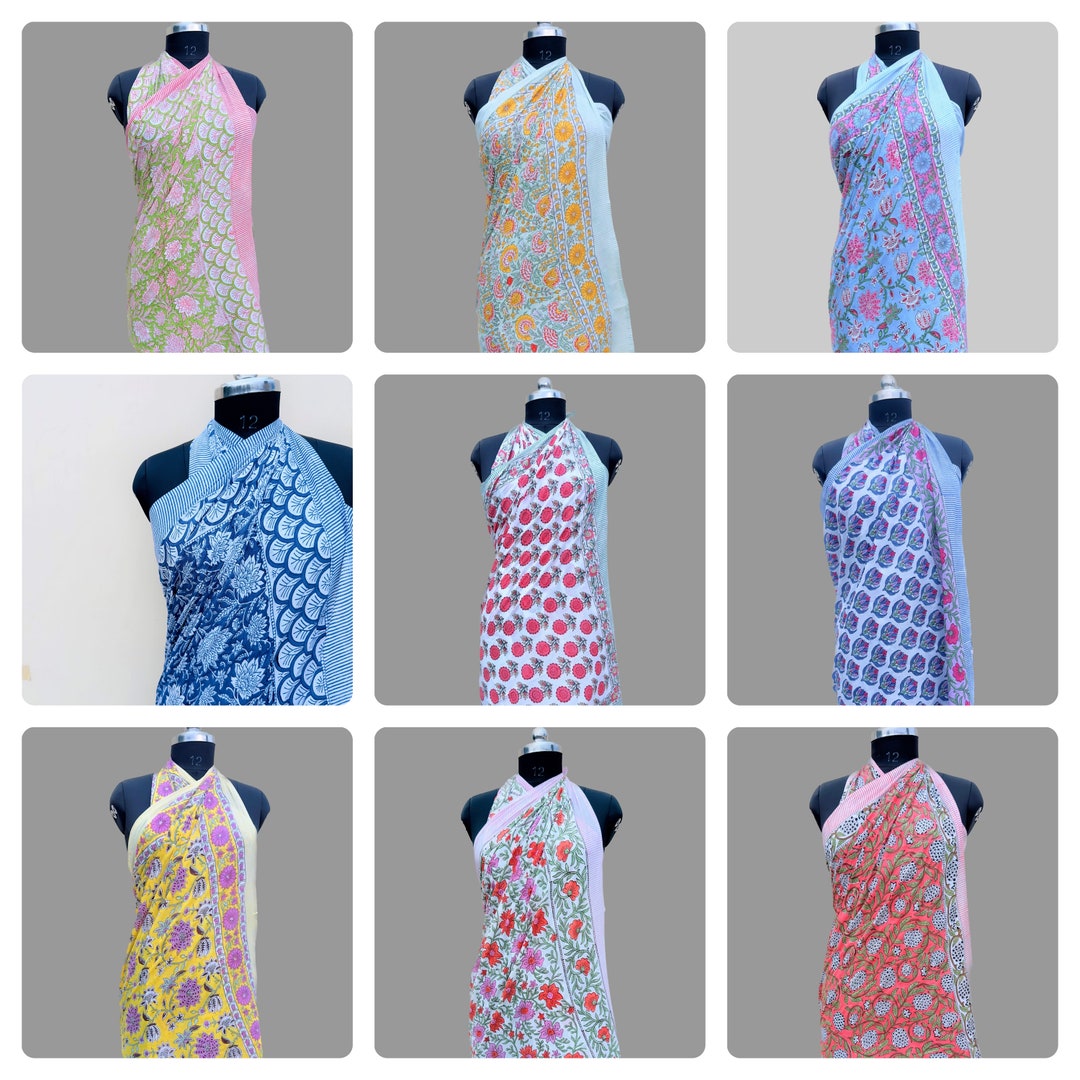 Cotton Beach Sarongs Hand Block Printed Border Sarong Indian Beach ...