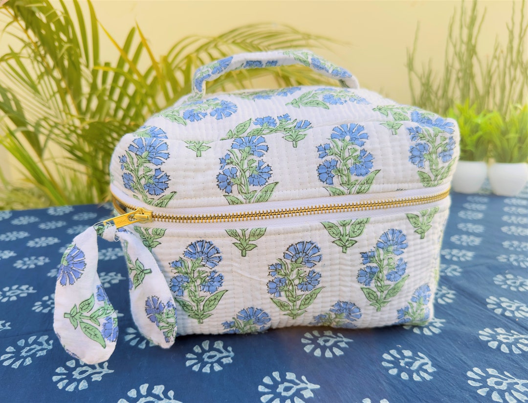 Large Quilted Vanity Bag | Cosmetic Bag for Women | Travel Venity Pouch ...