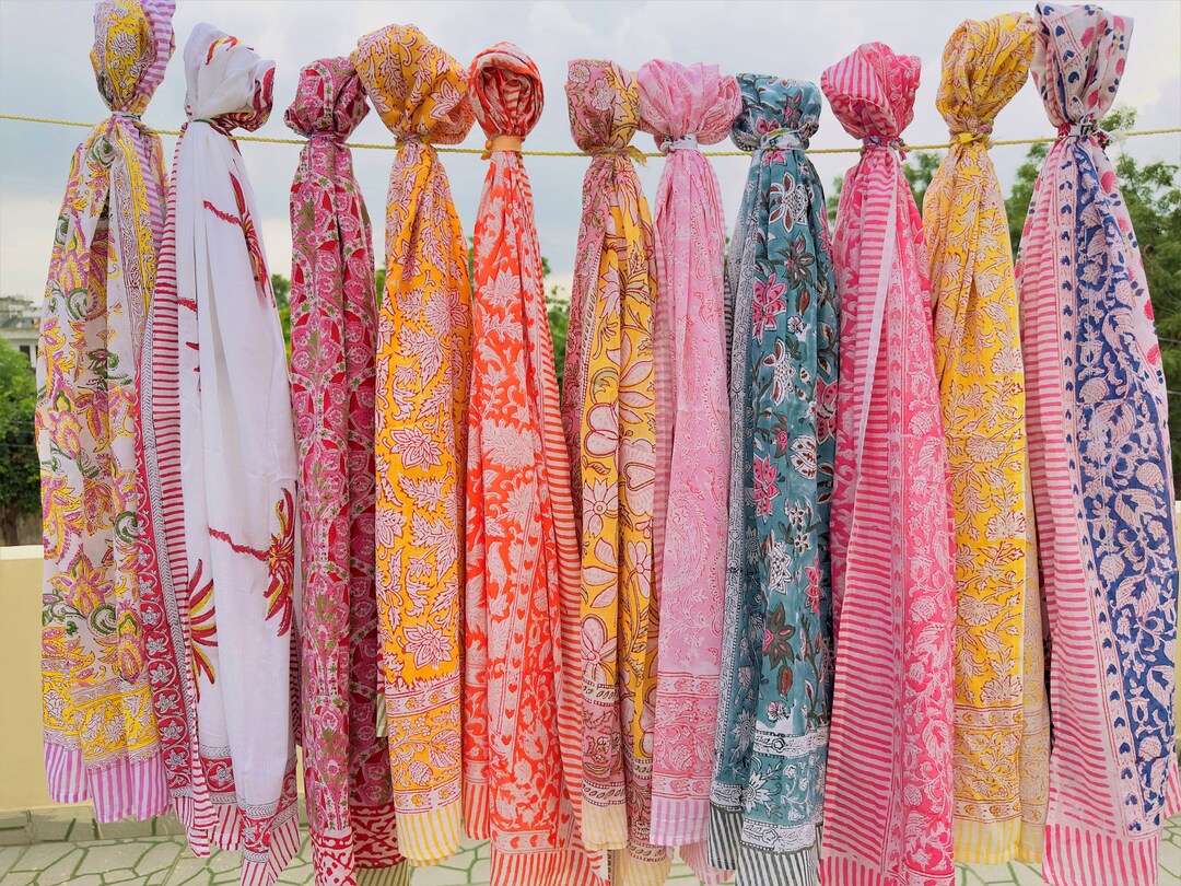 Cotton Beach Sarong Bohemian Hand Bolck Print Women Scarf Assorted ...