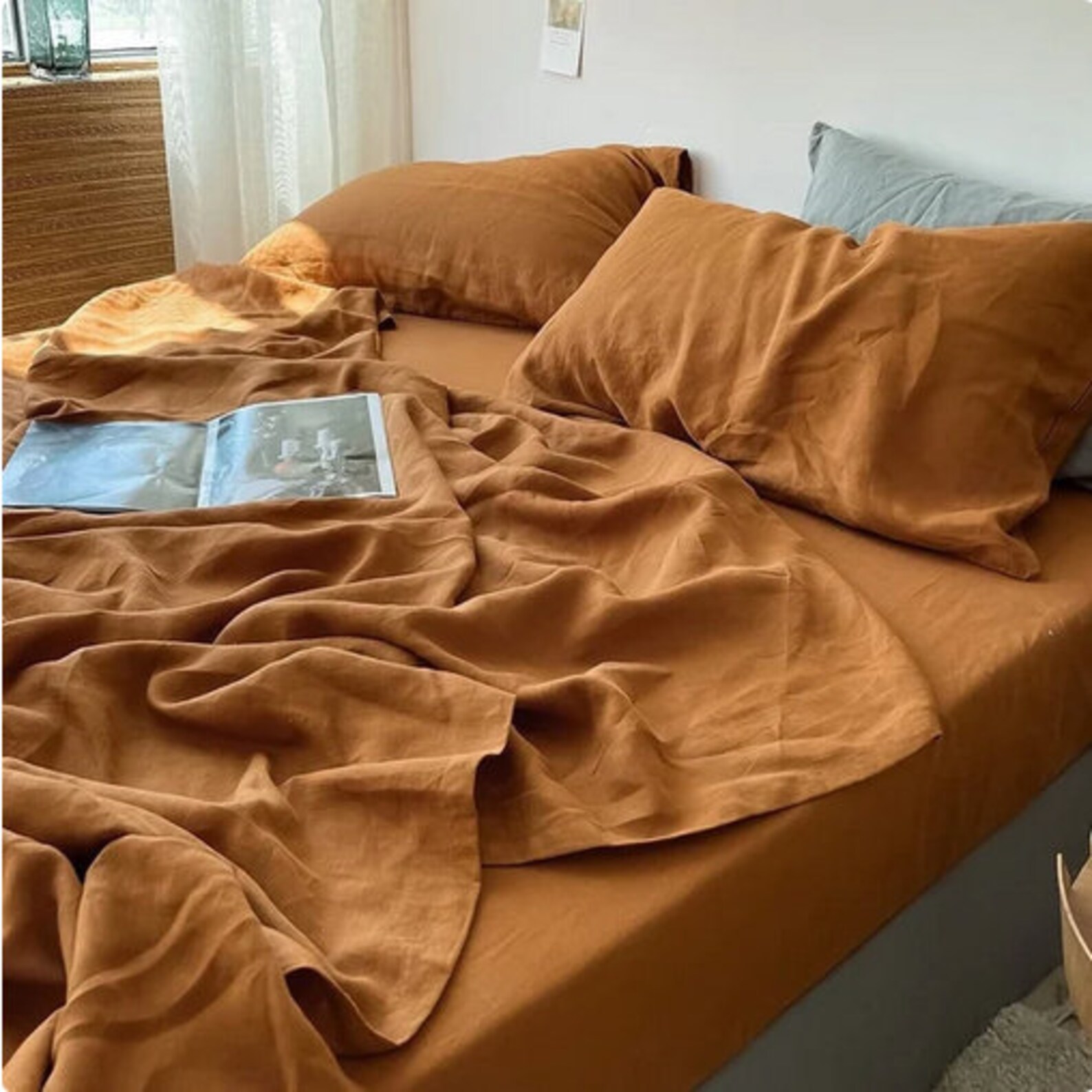 100% Cotton Rust Brown Fitted Flat Sheet Set With Pillowcases - Etsy