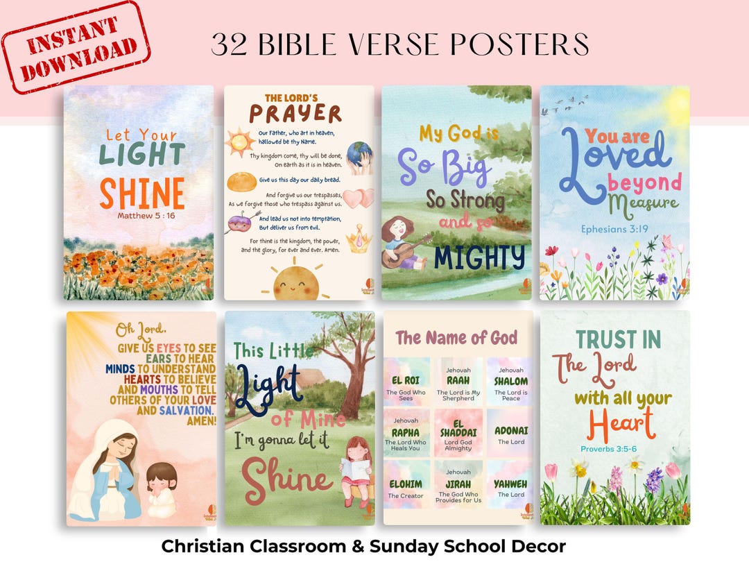 32 Bible Verse Posters for Kids - Christian Classroom Decor, Sunday ...
