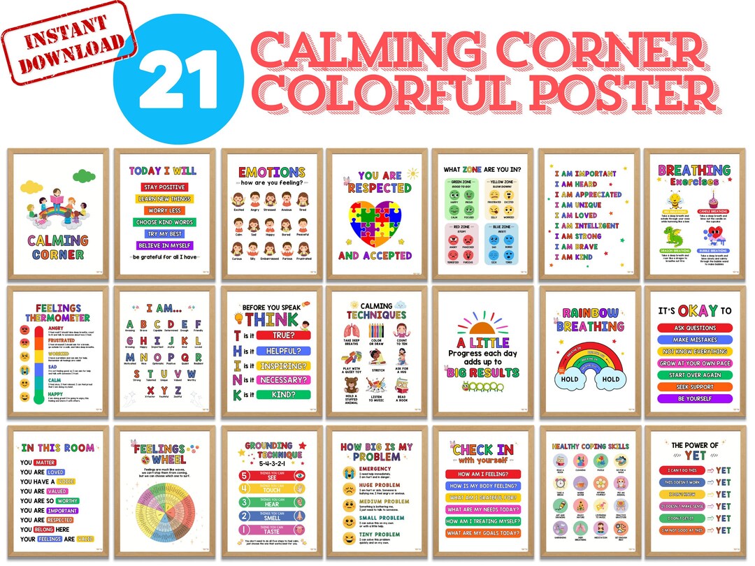 21 Colorful Calming Corner Poster Calm Down Strategies Coping Skills ...