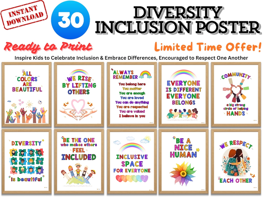 30 Diversity Poster for Kids, Colorful Kindness Inclusion Inclusive ...
