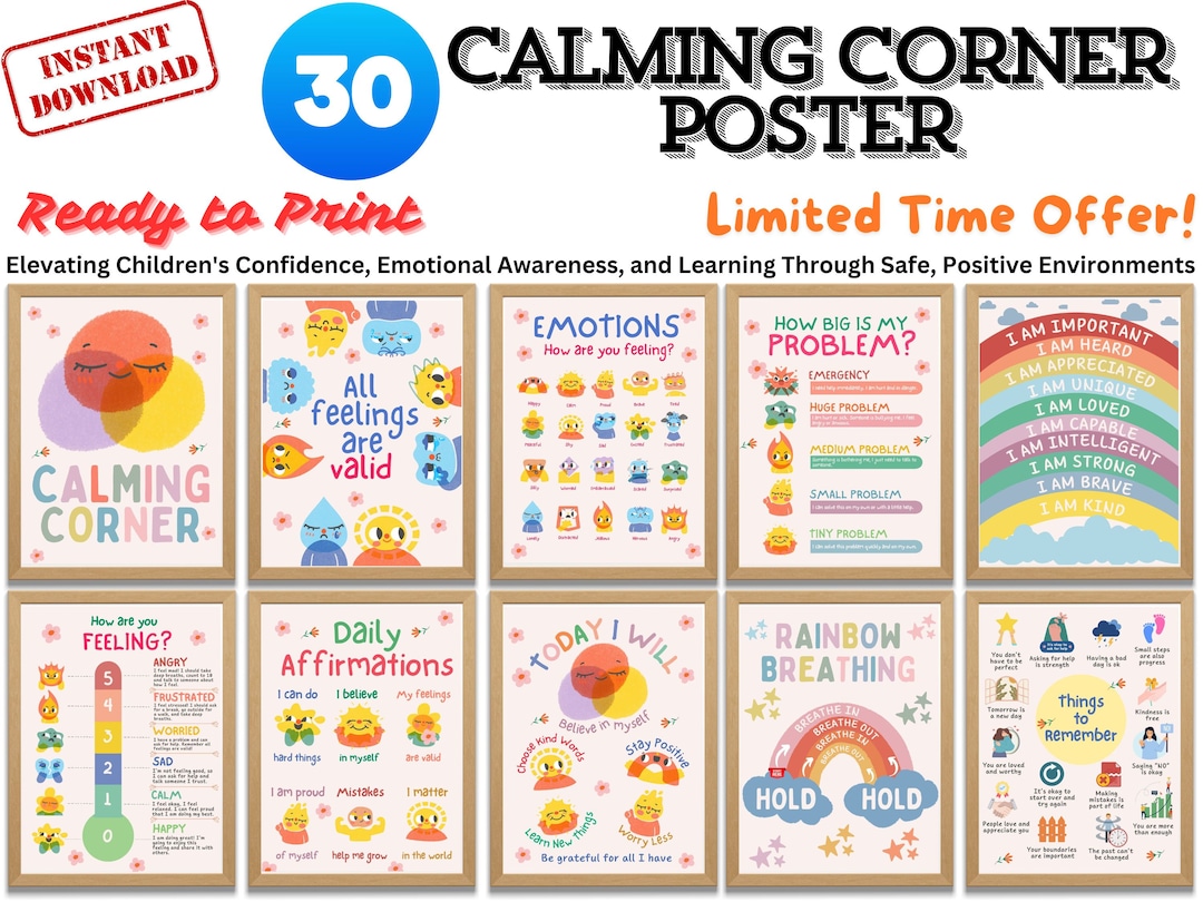 30 Calming Corner Feelings Poster Classroom, Calm Down Emotion Chart ...