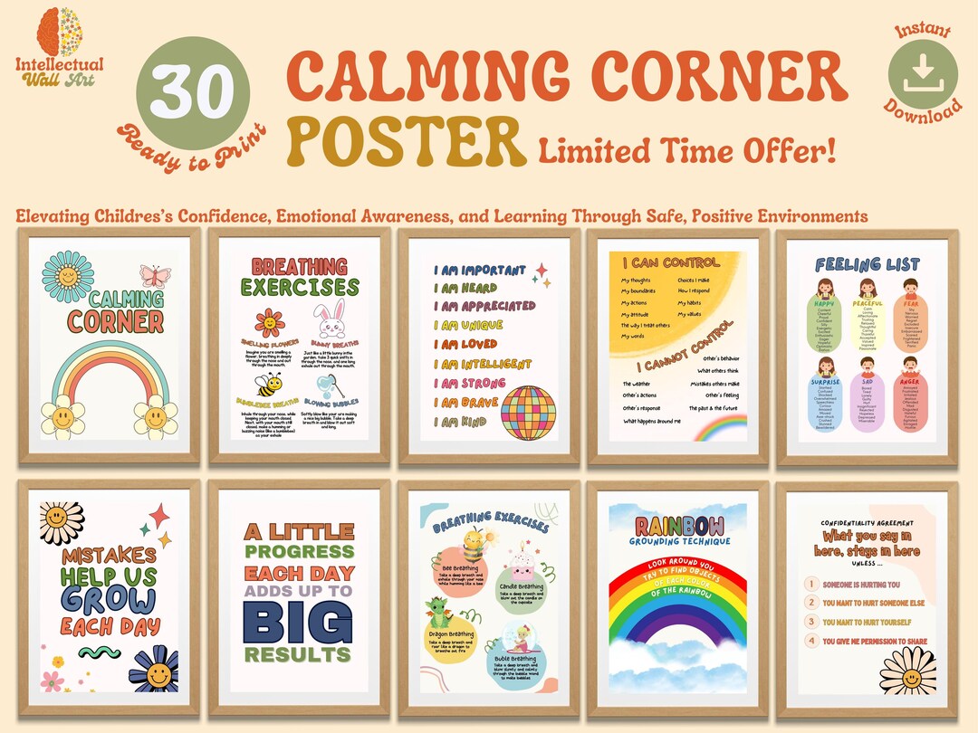 30 Calming Corner Posters Calm Down Wall Art Counselor Decor, Coping ...