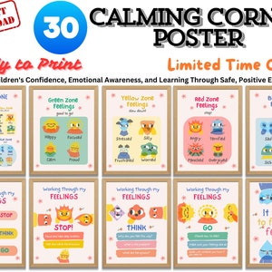 30 Calming Corner Feelings Poster Classroom, Calm Down Emotion Chart ...