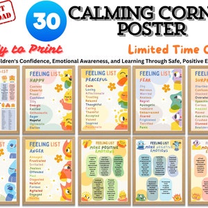 30 Calm Down Corner Poster for Classroom, Feeling List Emotion Chart ...