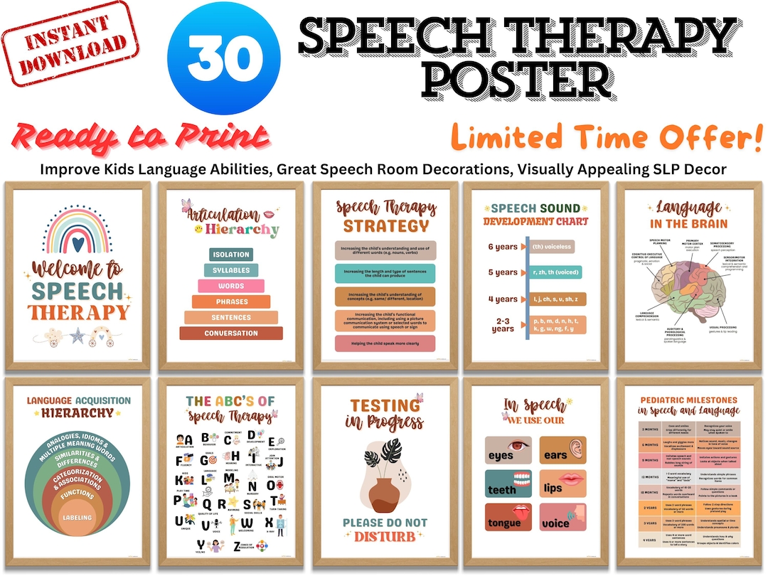 30 Speech Therapy Posters for Classroom Decor, SLP Poster Therapy ...
