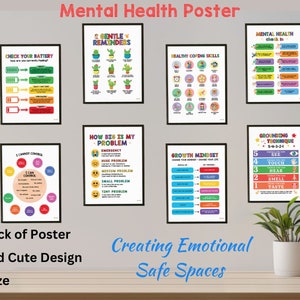 12 Mental Health Posters for Office (8"x10") School Counseling Decor ...