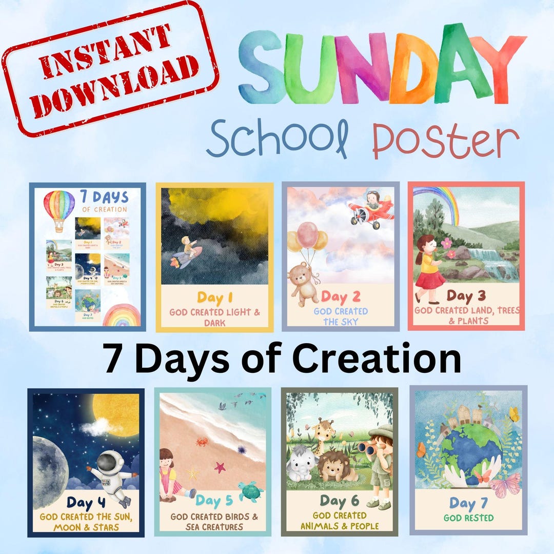 7 Days of Creation Posters – Kids Bible Verse Lesson, Sunday School ...
