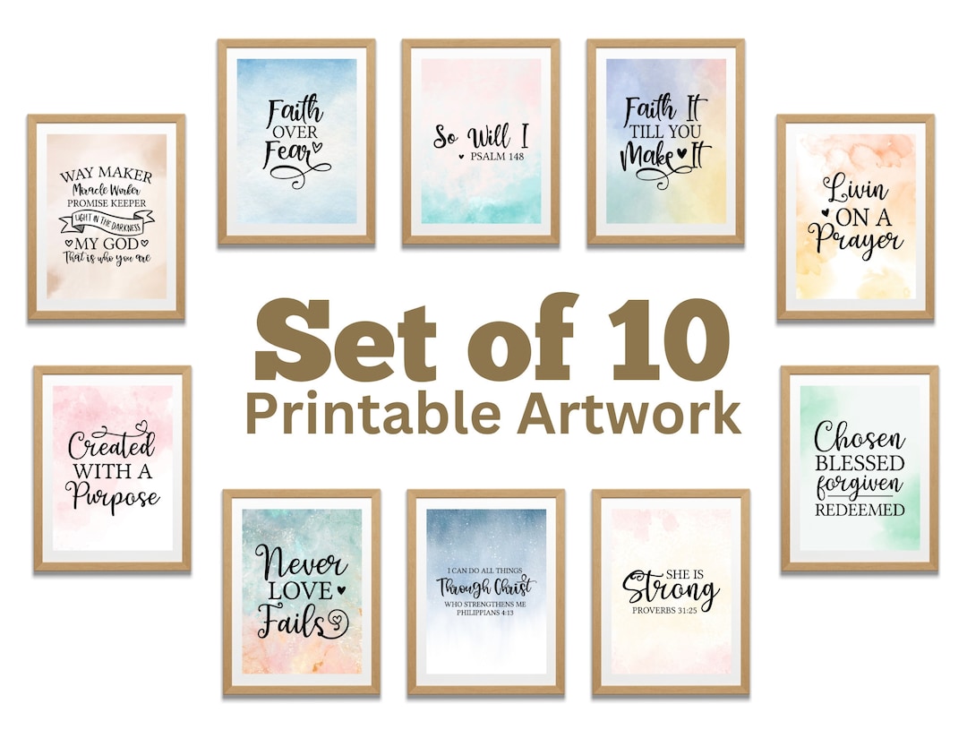 Set of 10 Watercolor Bible Verse Art, Jesus Quote Wall Art, Religious ...