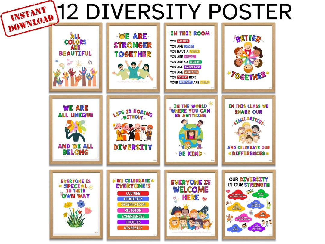 12 Diversity Poster for Kids, Colorful Kindness Inclusion Inclusive ...