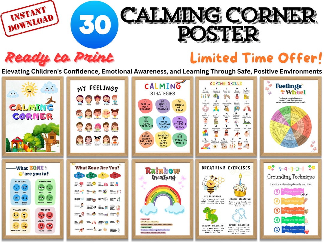 30 Calming Corner Poster Bundle, Calm Down Rainbow Wall Art, Feelings ...