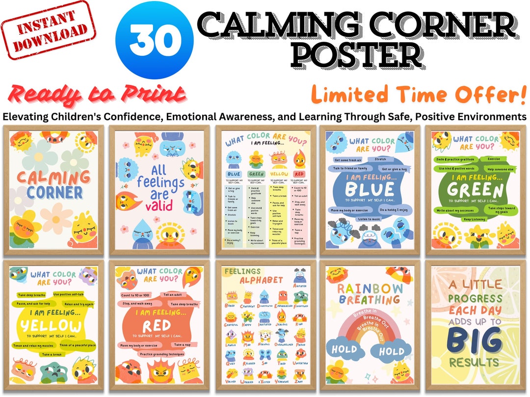 30 Calm Down Corner Poster for Classroom, Feeling List Emotion Chart ...