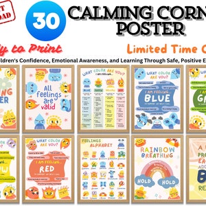 30 Calm Down Corner Poster for Classroom, Feeling List Emotion Chart ...