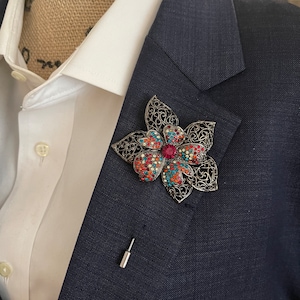 Handcrafted Rhinestone Flower Art Deco Lapel Pin - Etsy