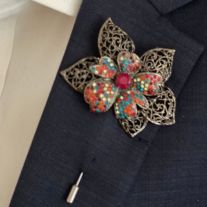Handcrafted Rhinestone Flower Art Deco Lapel Pin - Etsy