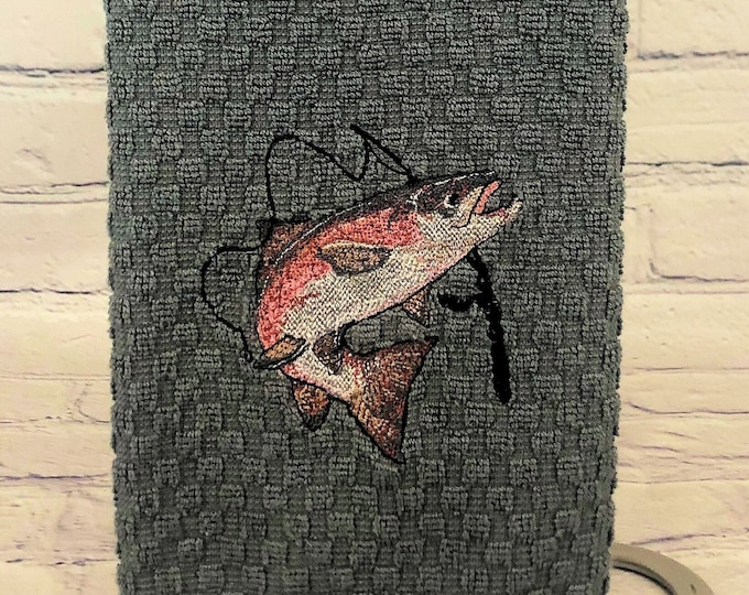 Fishing Towel Embroidered Towel Fish Towel Large Mouth Bass Hand Towel ...