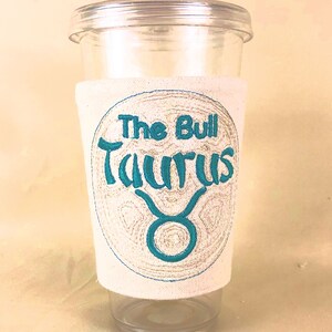 Taurus Embroidered Reversible Cup Cozy - Etsy